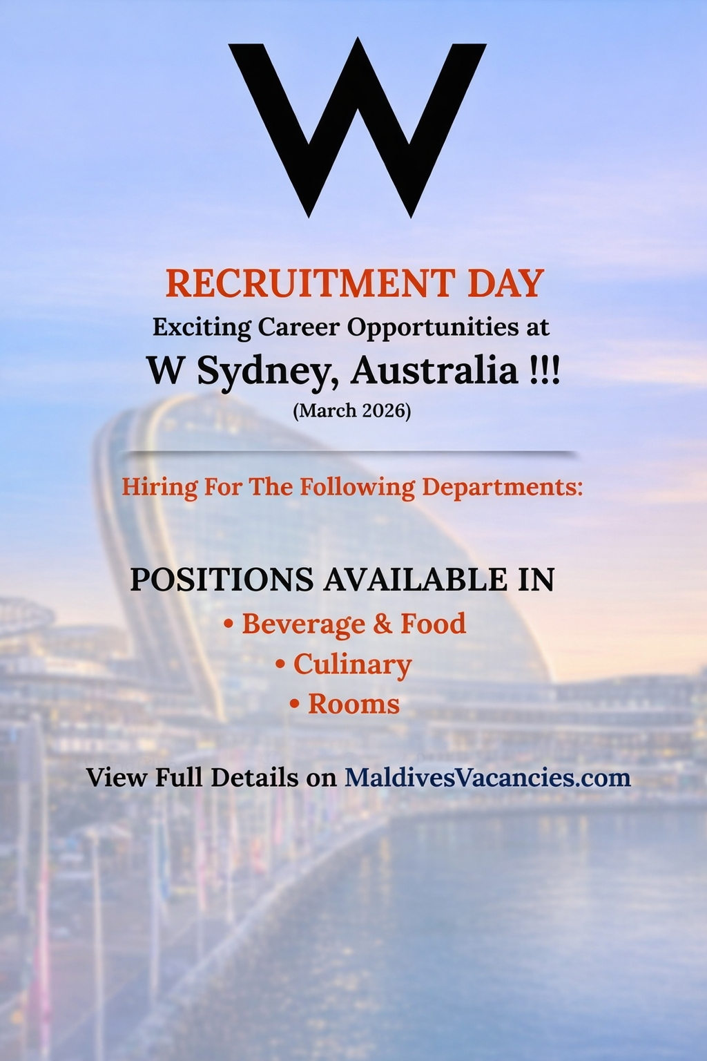 W Sydney Recruitment Day – Hotel Jobs in Australia - Maldives Vacancies